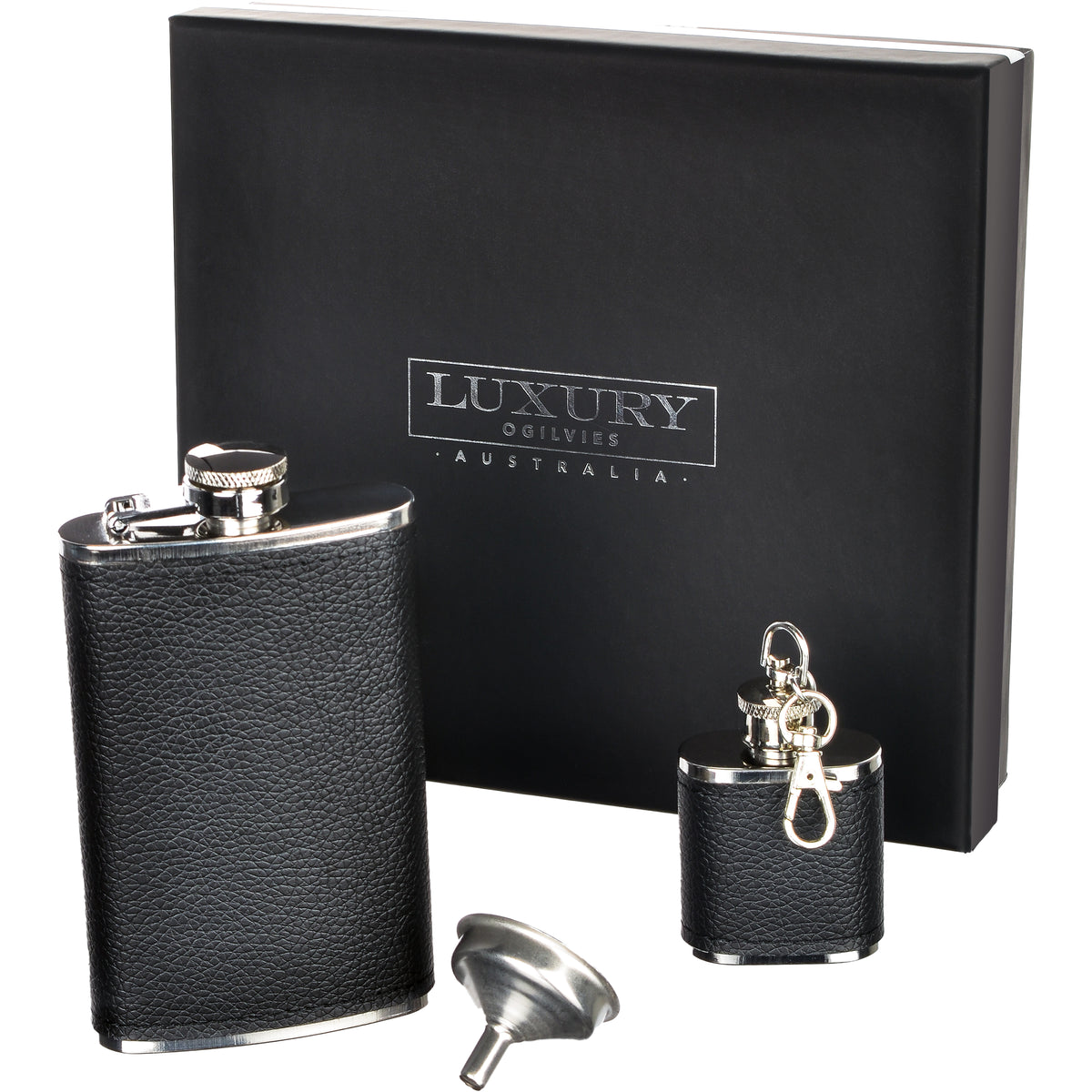 Luxury Hip Flask Gift Set Black - 6oz & 1oz Flasks | Ogilvies ...