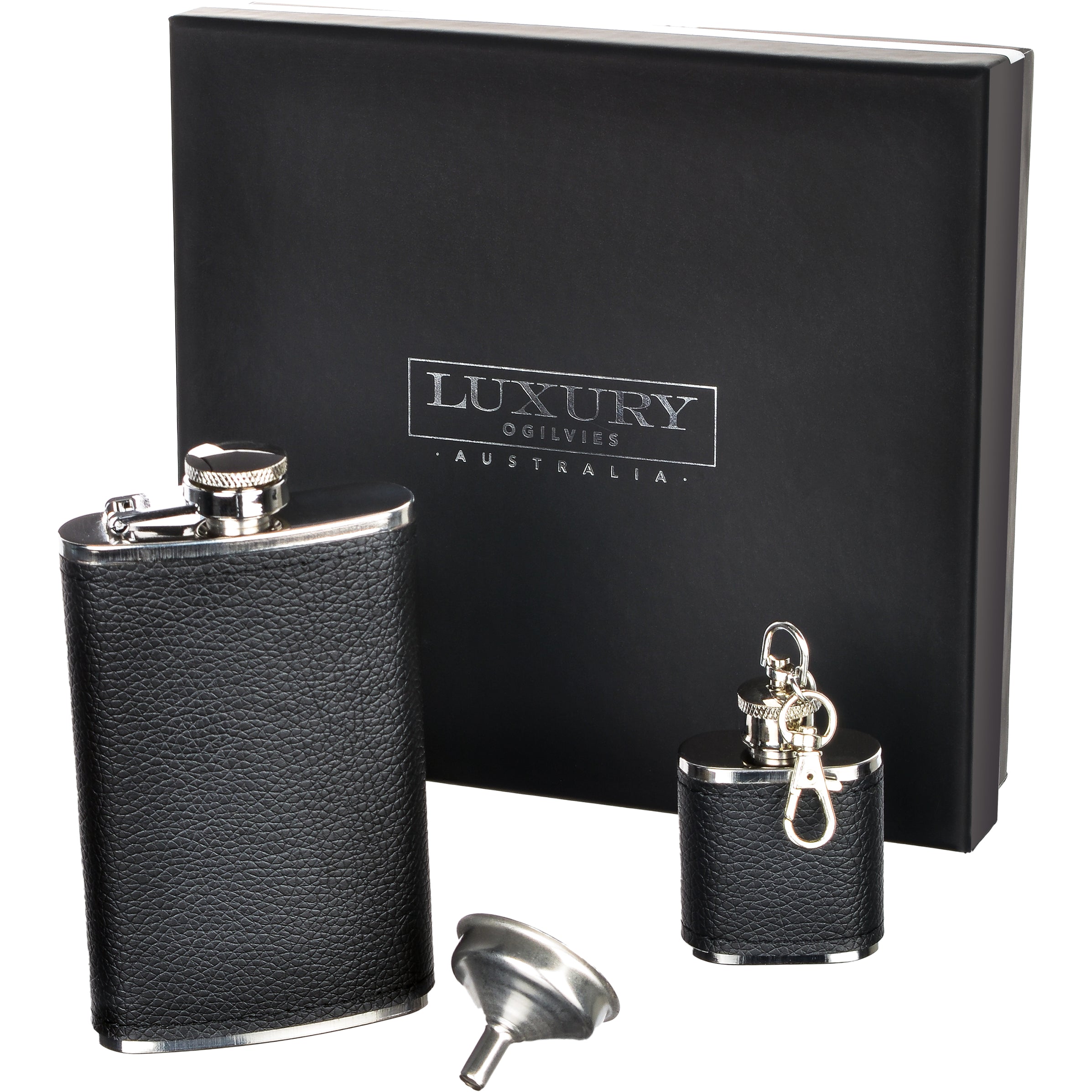 Luxury Hip Flask Gift Set Black - 6oz & 1oz Flasks | Ogilvies ...